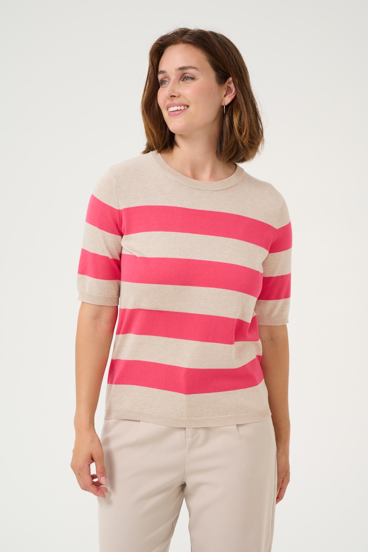 KAlizza Pullover in rasberry/featherg. bold stripe colour | KAFFE Clothing