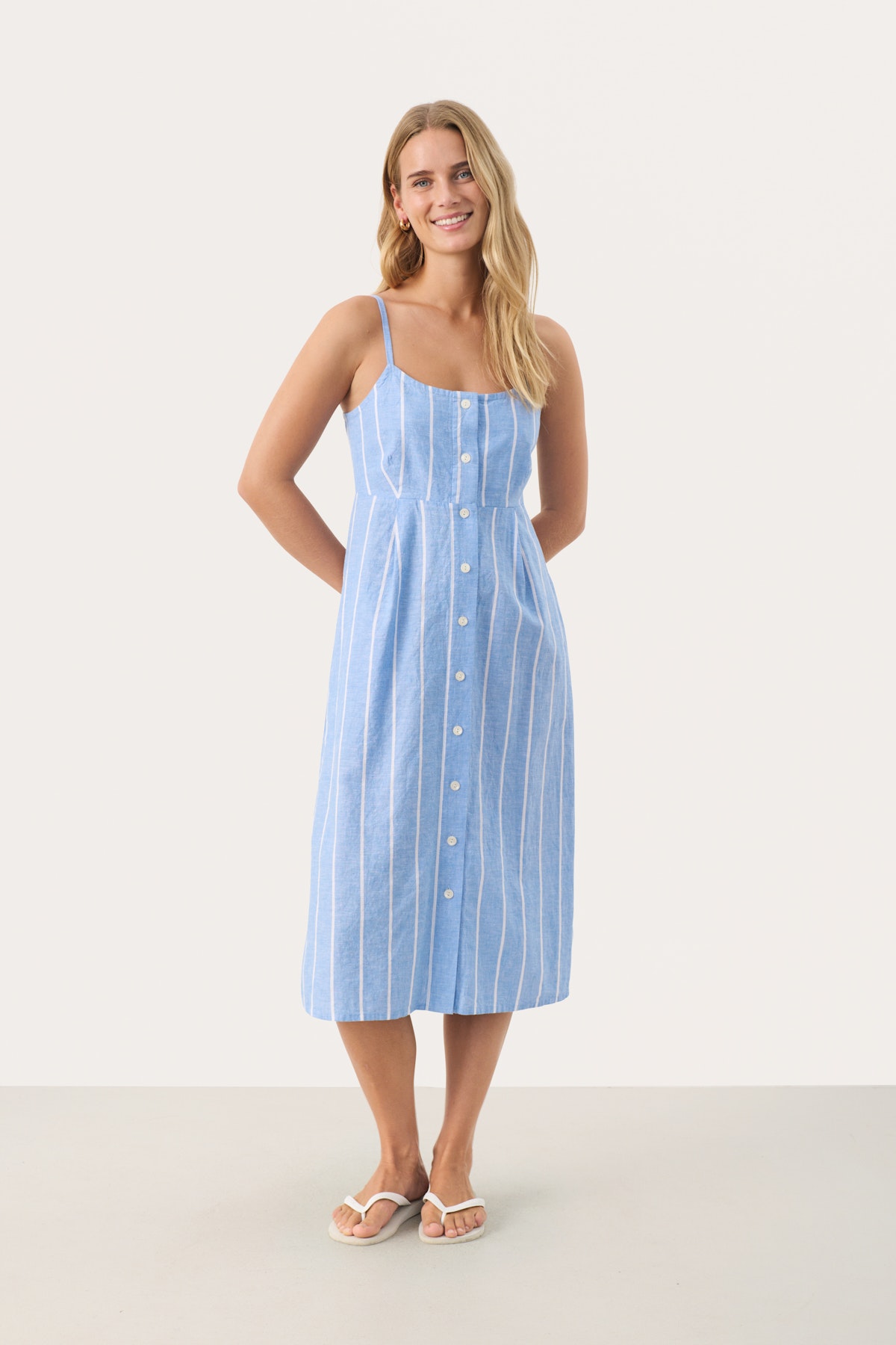 ReysaPW Dress in marina blue and white stripe colour | BON'A PARTE