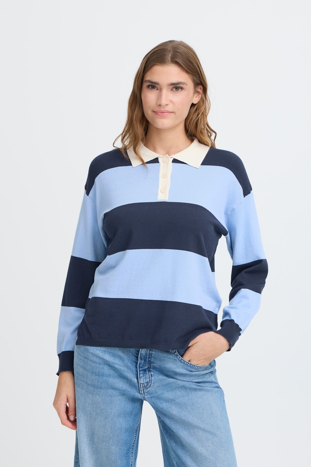IHBOSTON Pullover in blue comb polo-farbe | ICHI
