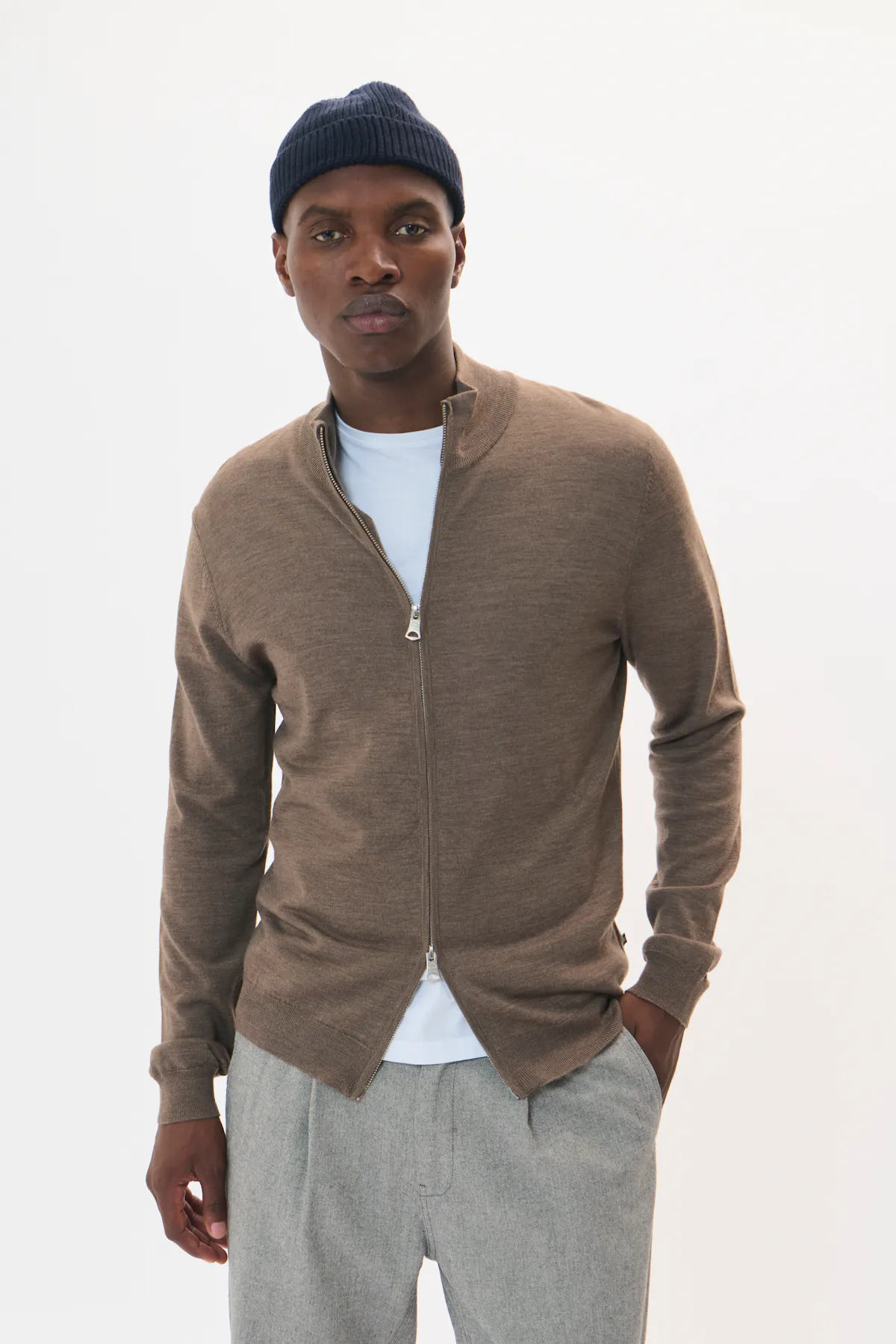 MAmason Merino Cardigan in walnut melange wool | Matinique