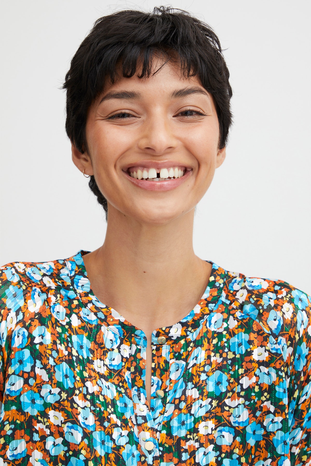 IXAGNETA Dress in airy blue/orange flower print polyester | ICHI