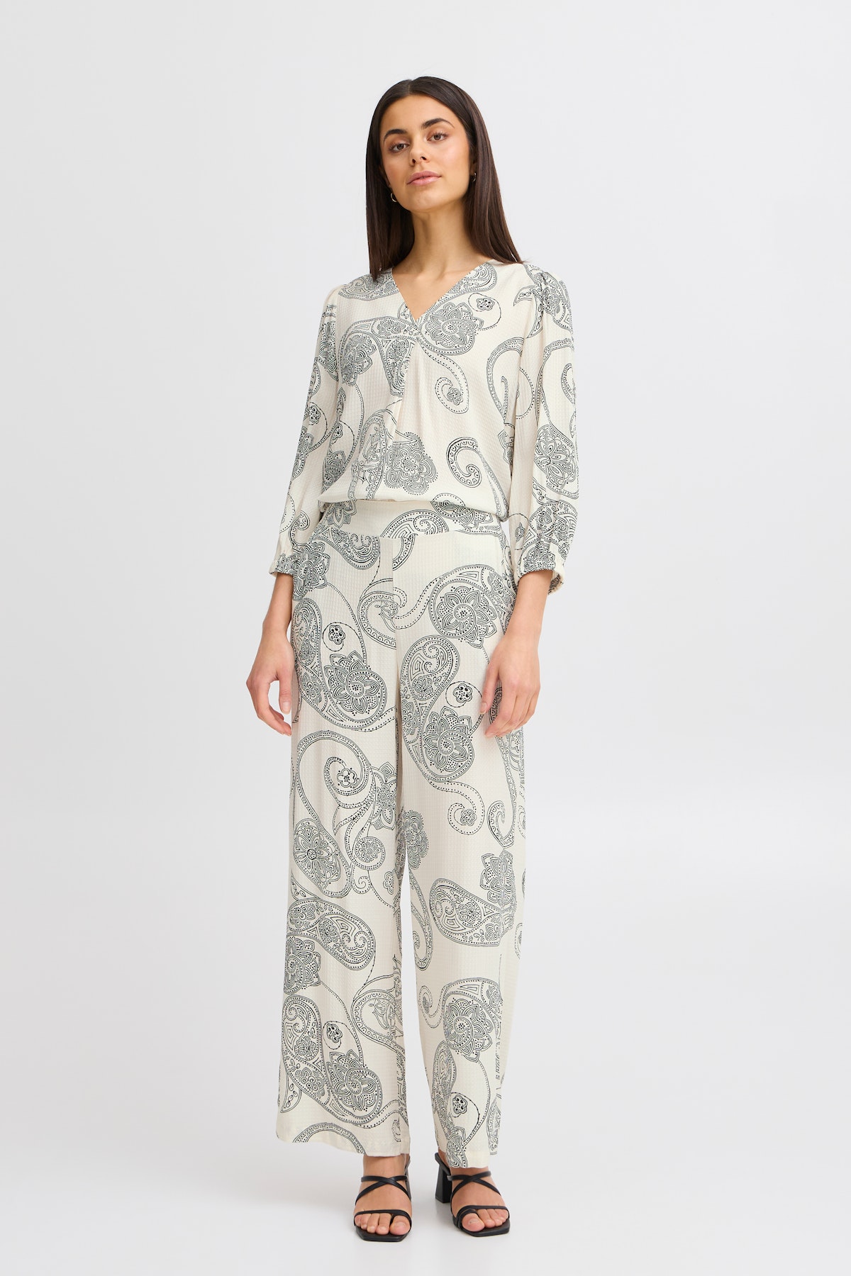 FROLINE Bukser i whisper white print viskose | BON'A PARTE