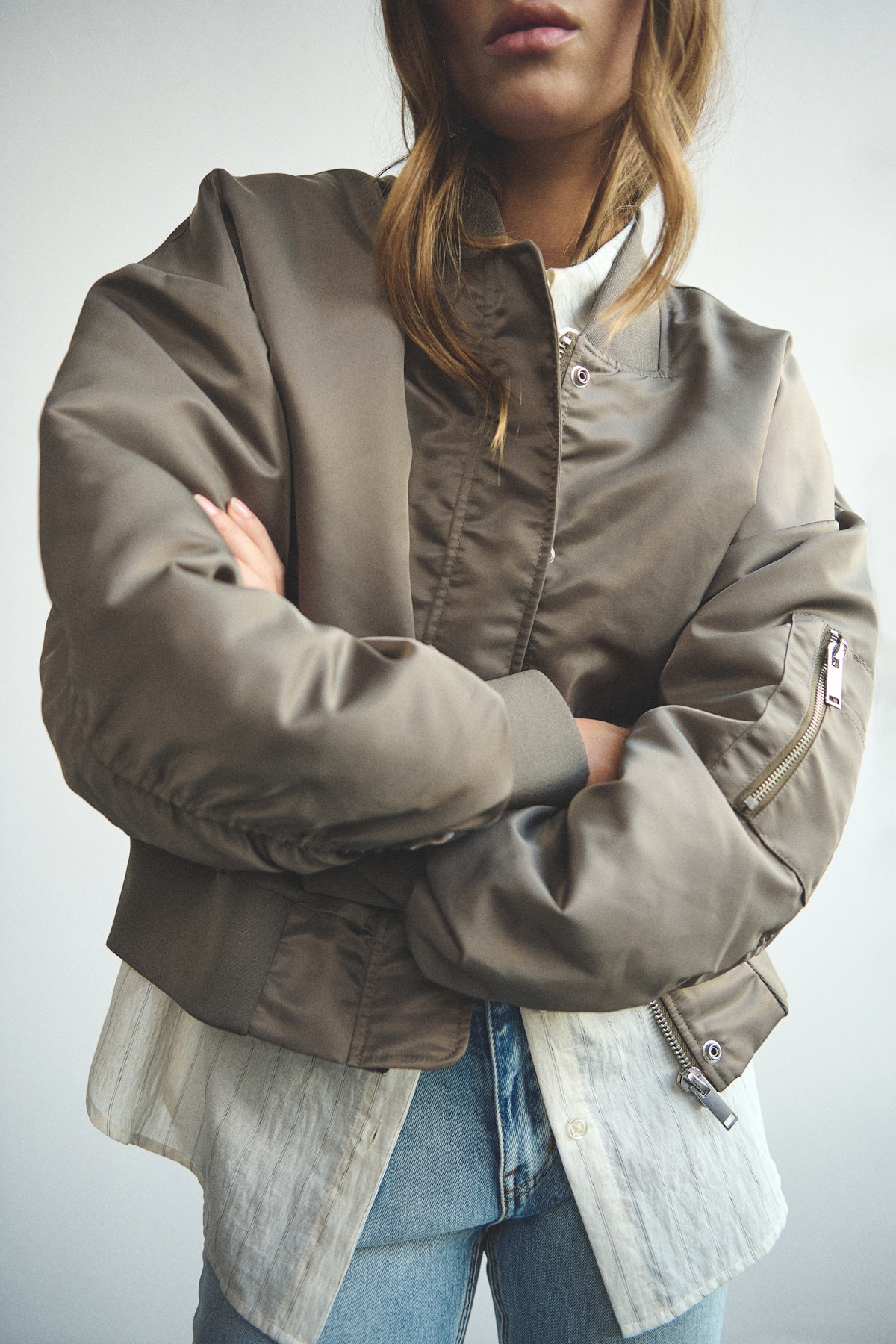 HelgaMW Short Bomber jacket in major brown polyamide