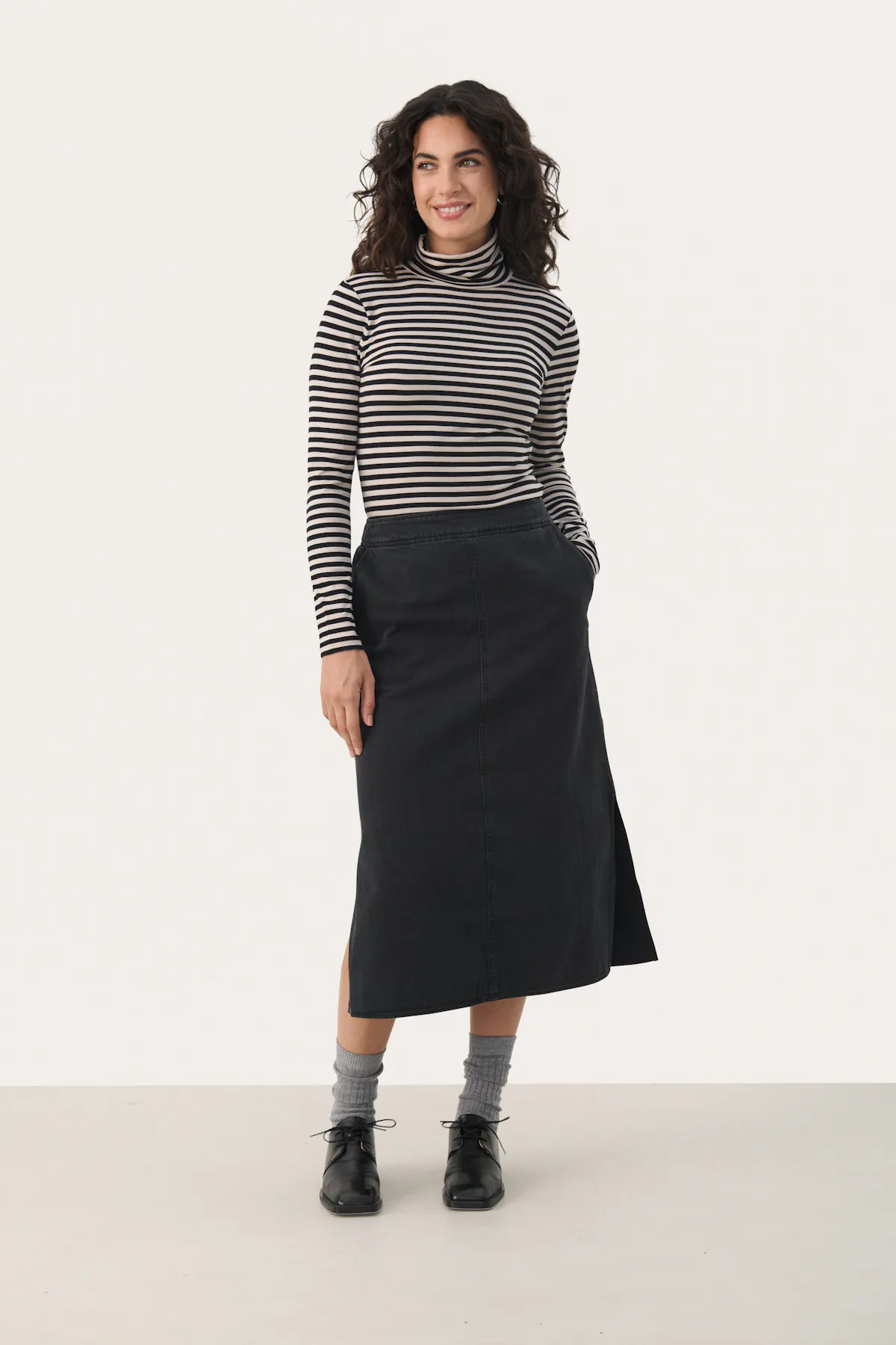 LizziePW Denim Skirt in washed black denim cotton