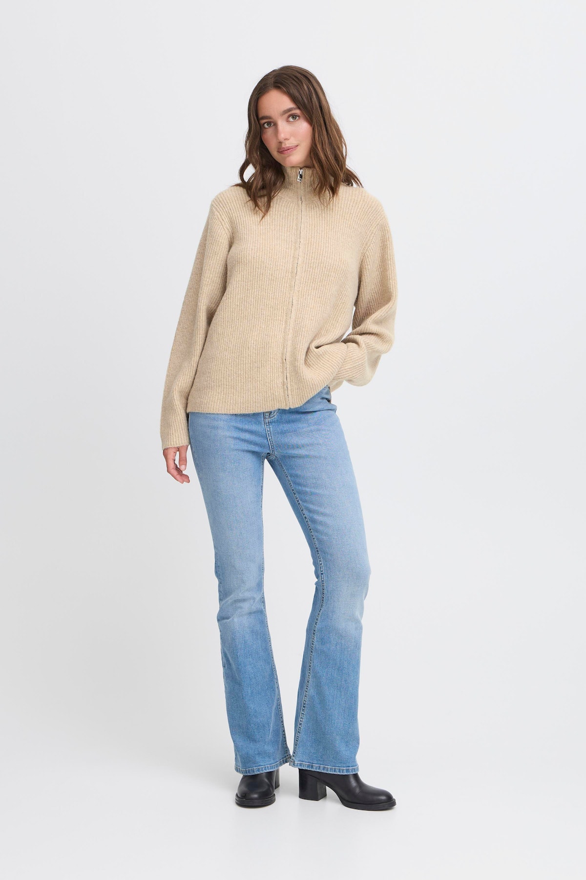 IHDUCIE Cardigan in oatmeal melange colour | ICHI