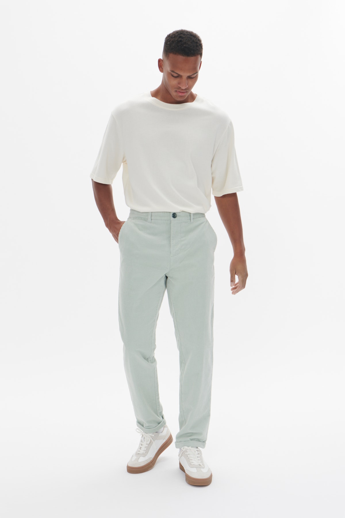 MALiam Broek in aqua gray katoen